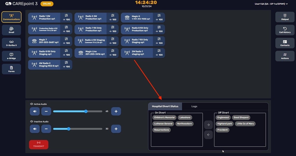 Utilizing the CAREpoint 3 divert feature