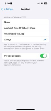 Enabling Location Services for e-Bridge